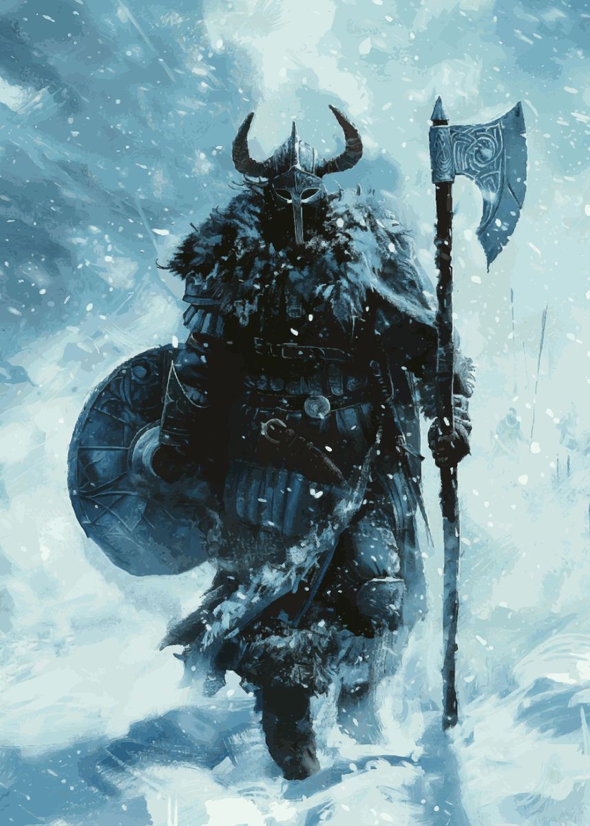 'Icy Rampage Viking Warrior' Poster, picture, metal print, paint by ...