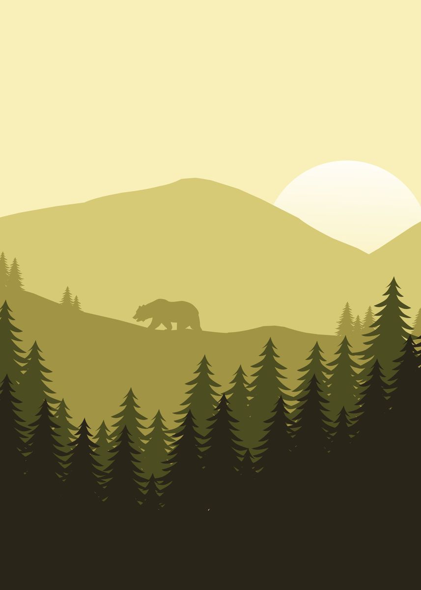 'Bear on the hill' Poster, picture, metal print, paint by ipart id ...