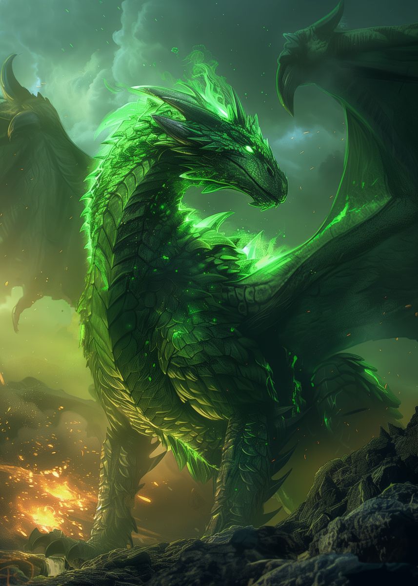 'Majestic Green Dragon art' Poster, picture, metal print, paint by ...