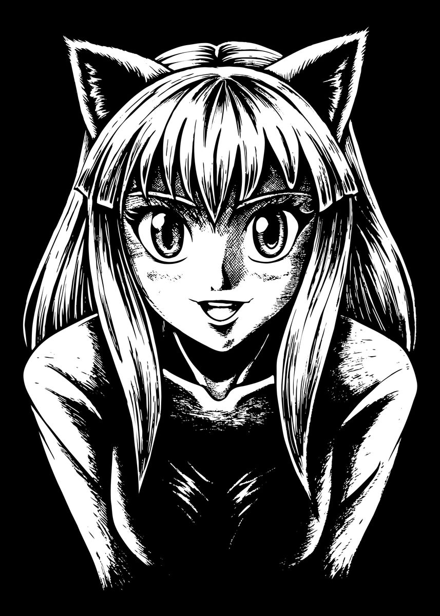 'Cute Cat Girl Manga' Poster, picture, metal print, paint by Art Jiyuu ...