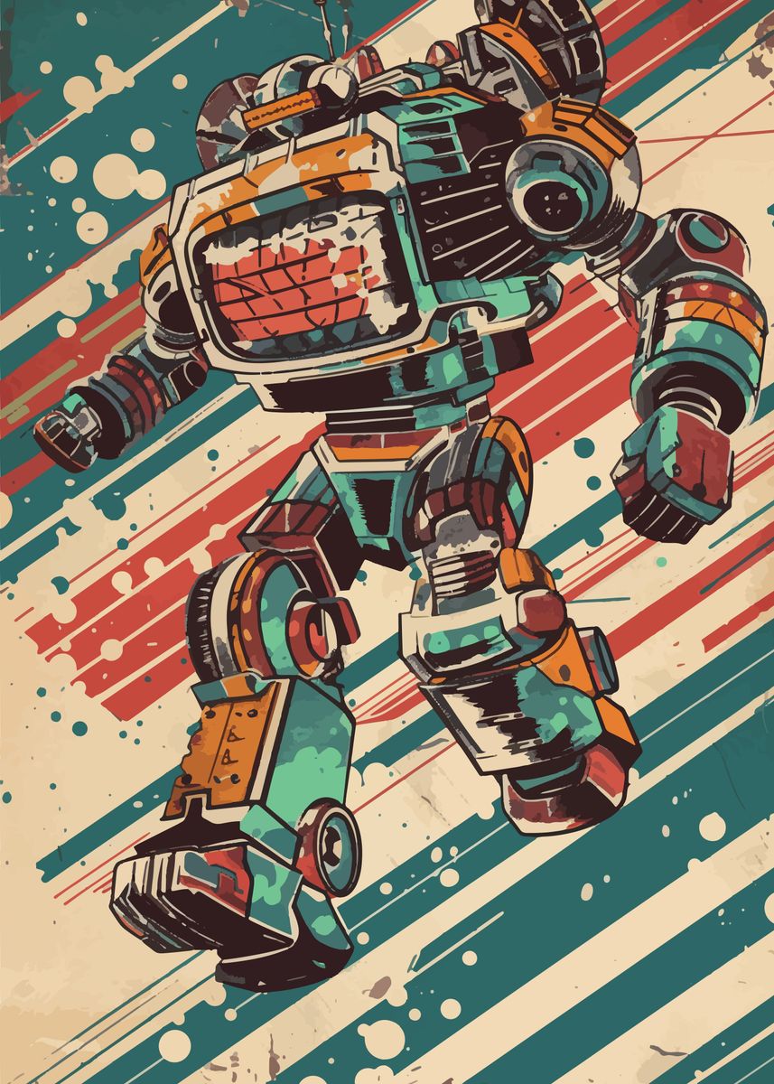 'Retro Radio Robot ' Poster, picture, metal print, paint by Stefan Merz ...