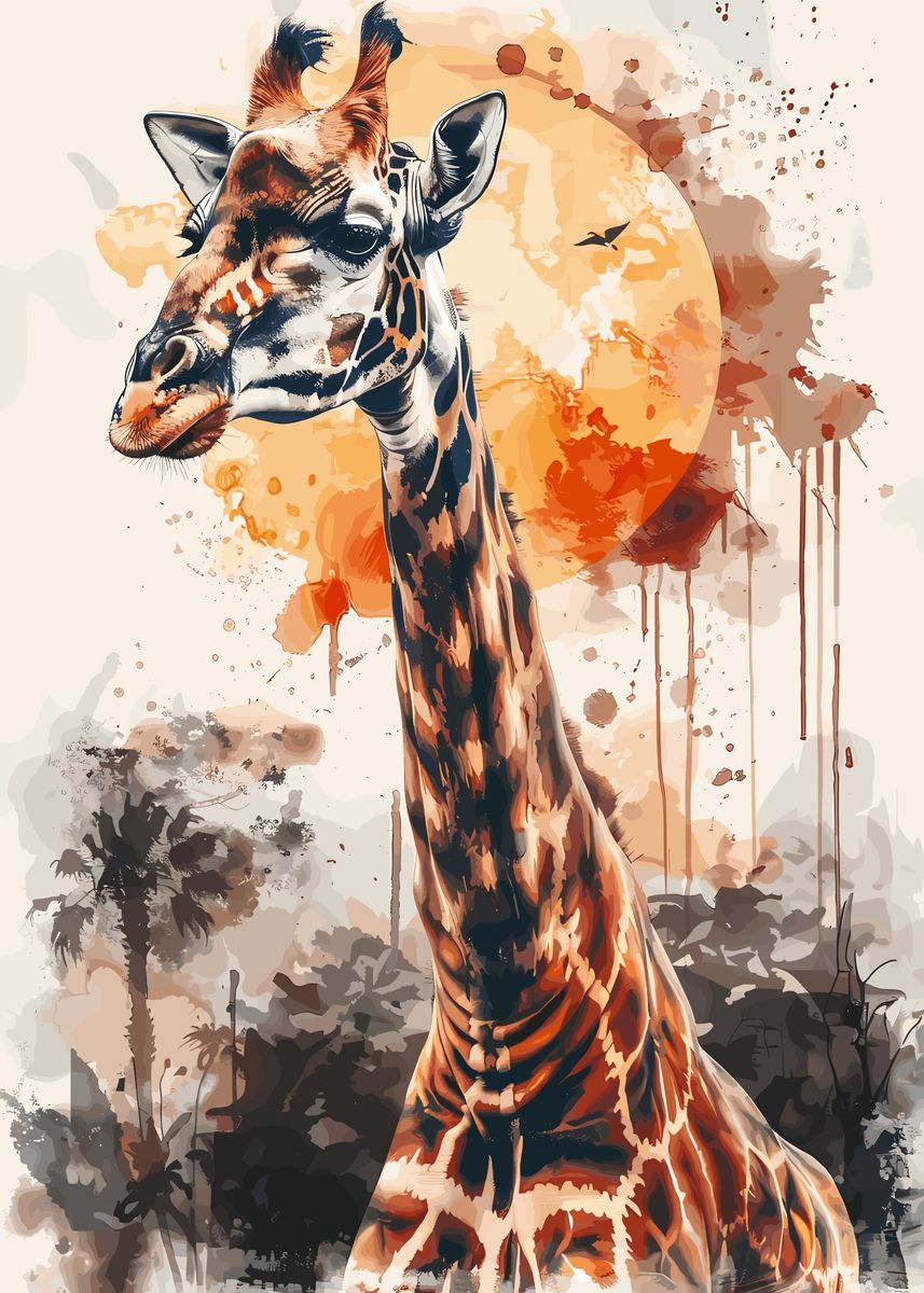 'Giraffe Sun Watercolor' Poster, picture, metal print, paint by ...