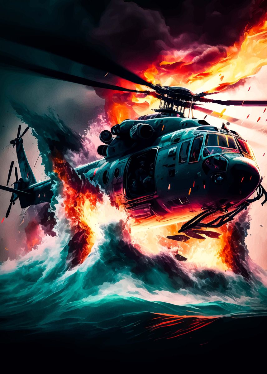 'Helicopter Sunset' Poster, picture, metal print, paint by Dominguez ...