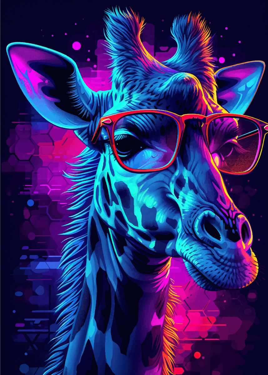 'Giraffe Neon' Poster, picture, metal print, paint by Ahmet Thorpe ...