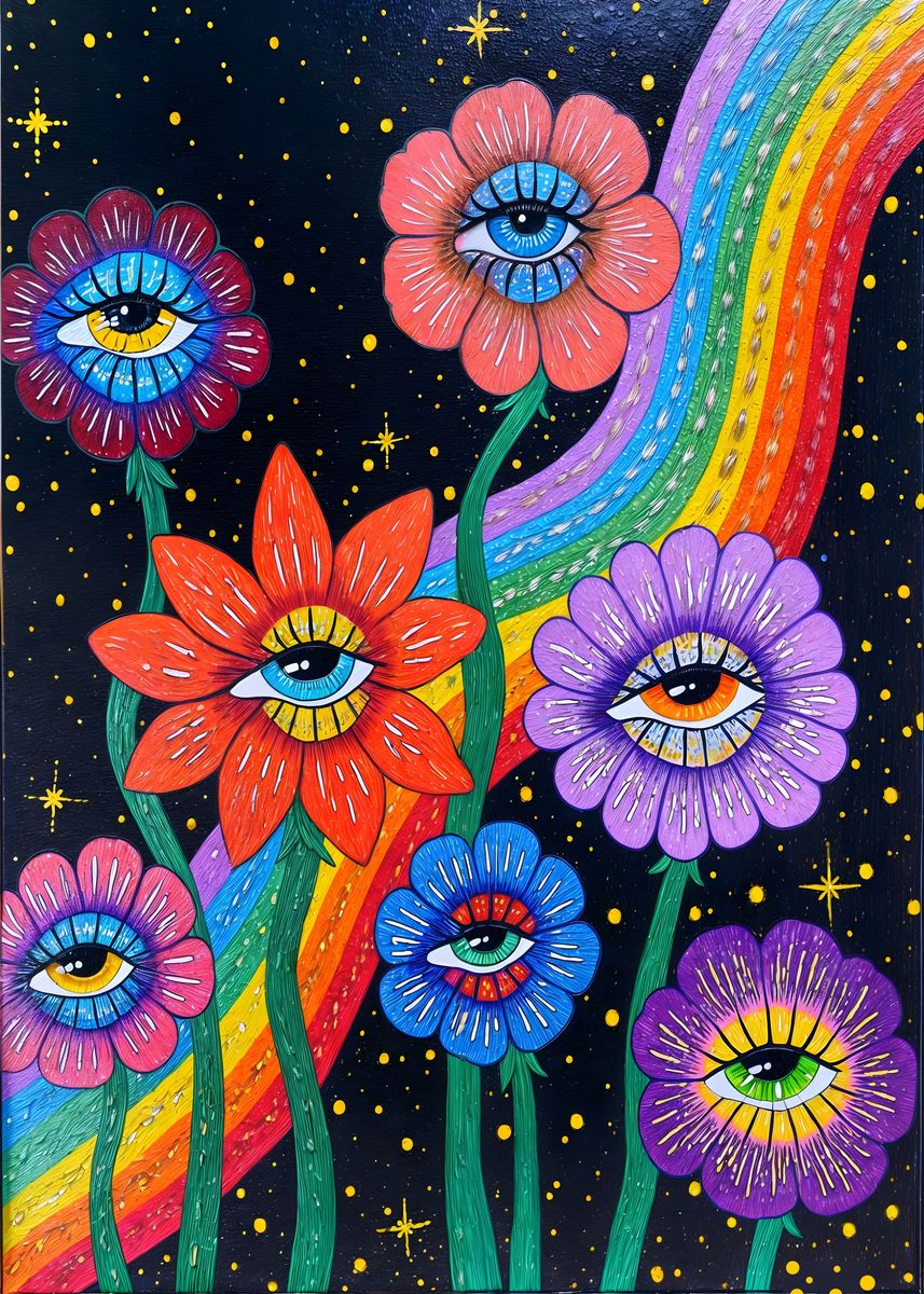 'psychedelic flowers art ' Poster, picture, metal print, paint by Zeeshan Ali | Displate