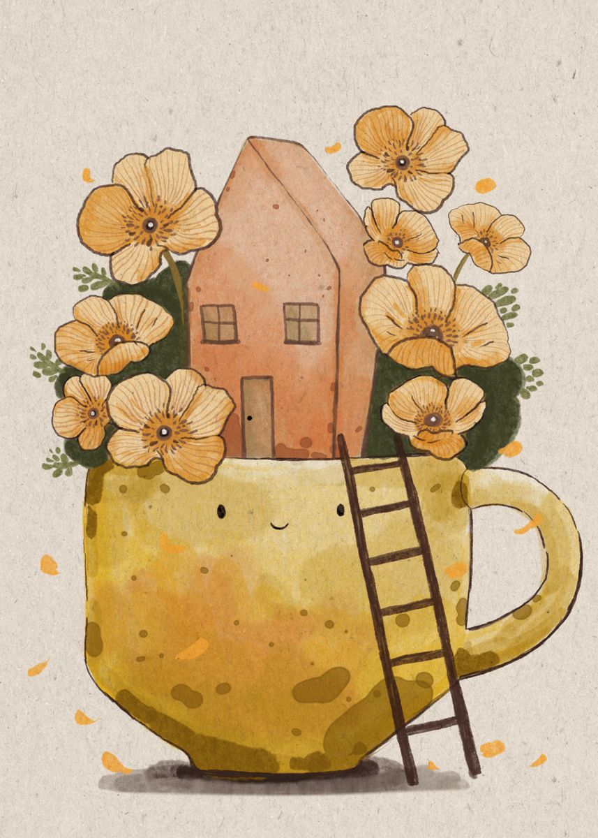 'Tea Cup House' Poster, picture, metal print, paint by Celeste Armilla ...