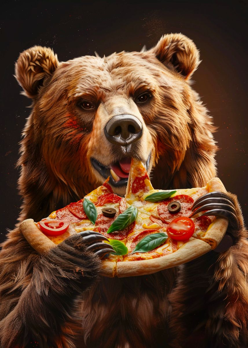 'Bear Pizza pizzas' Poster, picture, metal print, paint by Henning ...