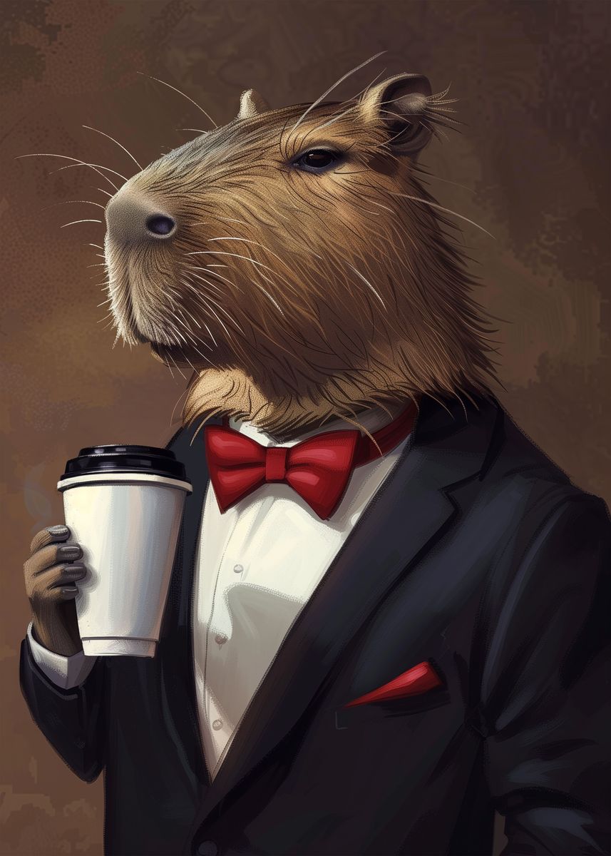 'Capybara and coffee' Poster, picture, metal print, paint by Toko Diwan ...