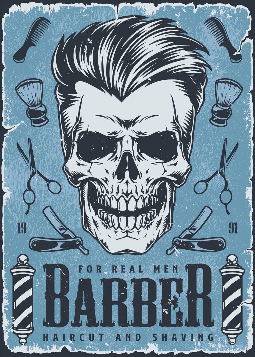 'Barber For Real Men' Poster, picture, metal print, paint by dkDesign ...