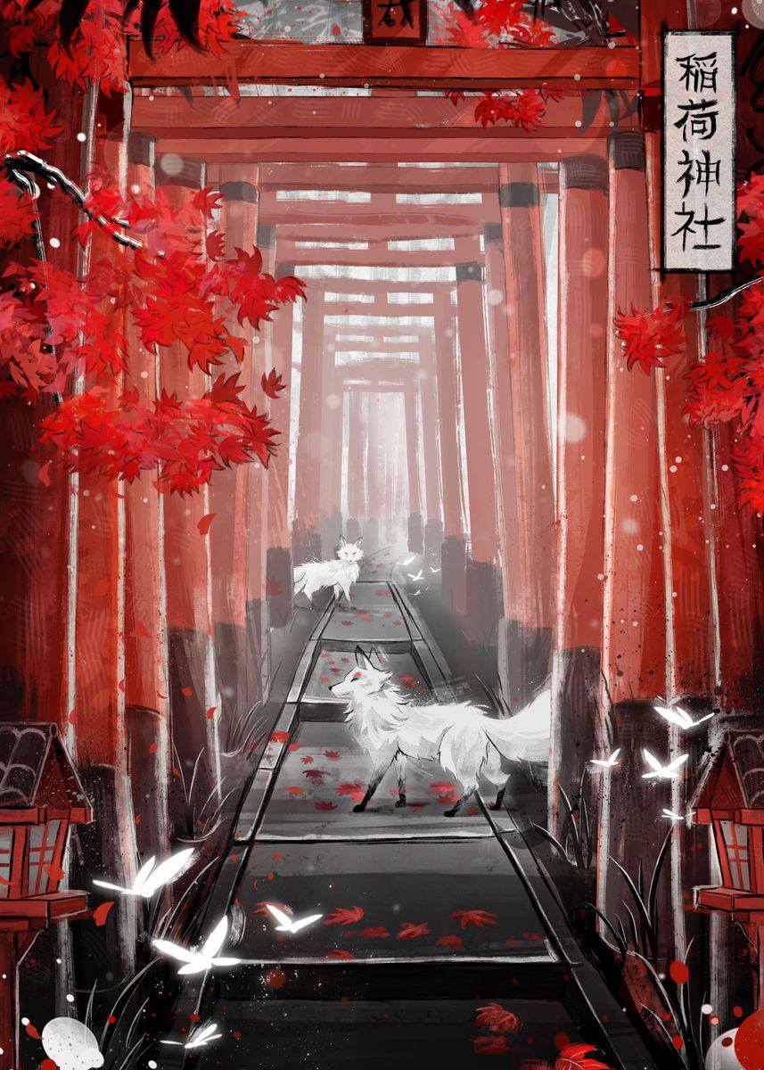 'Fushimi Inari Japan Rubyar' Poster, picture, metal print, paint by ...