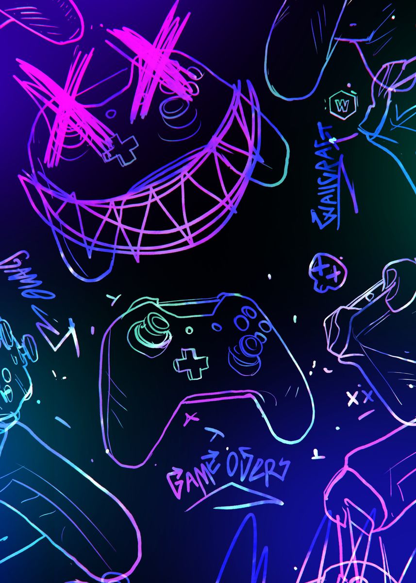 'Neon Gamer' Poster, picture, metal print, paint by Life Motivation ...