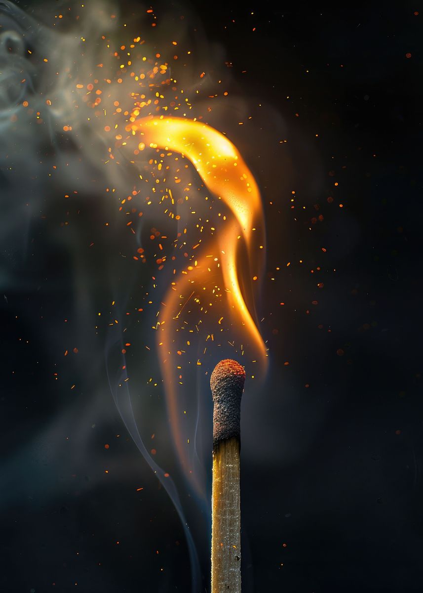 'Match on Fire' Poster, picture, metal print, paint by Jan | Displate