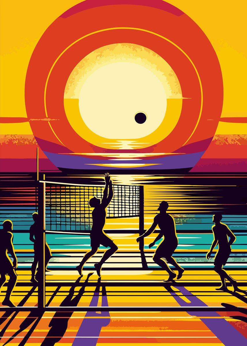 'volleyball sunset' Poster, picture, metal print, paint by du giang ...