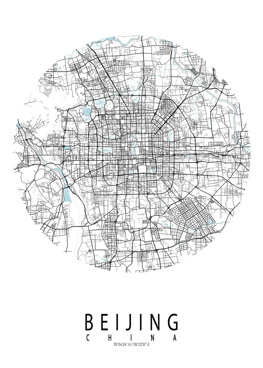 'Beijing City Map China Cir' Poster, picture, metal print, paint by ...