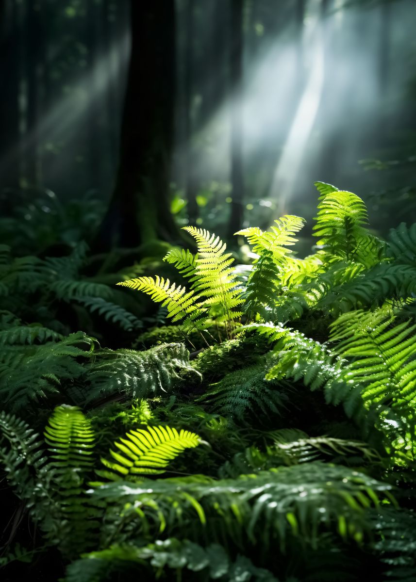 'Farn in the Forest' Poster, picture, metal print, paint by ...