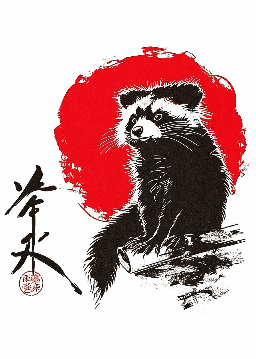 'Japan Art Raccoon' Poster, picture, metal print, paint by Ammar Zain ...