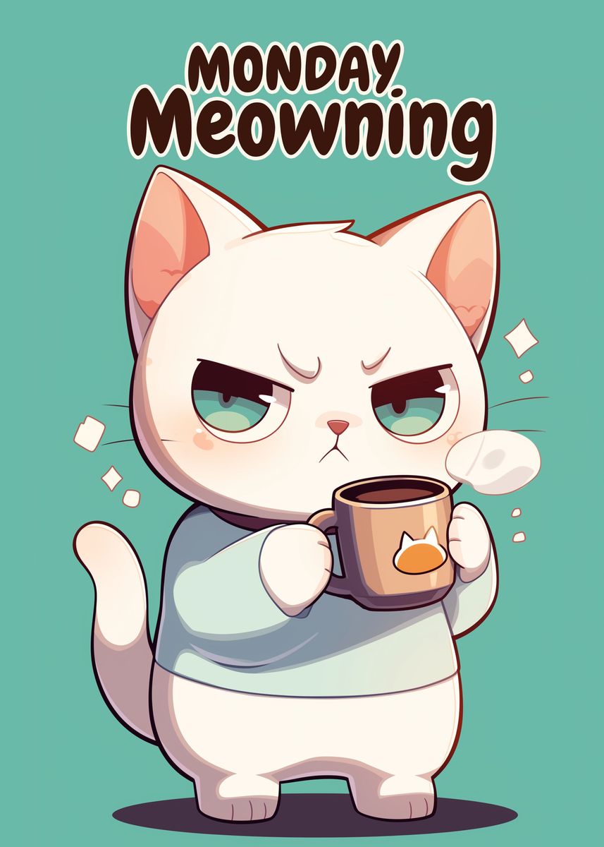 'Grumpy Cat Drinking Coffee' Poster, picture, metal print, paint by ...