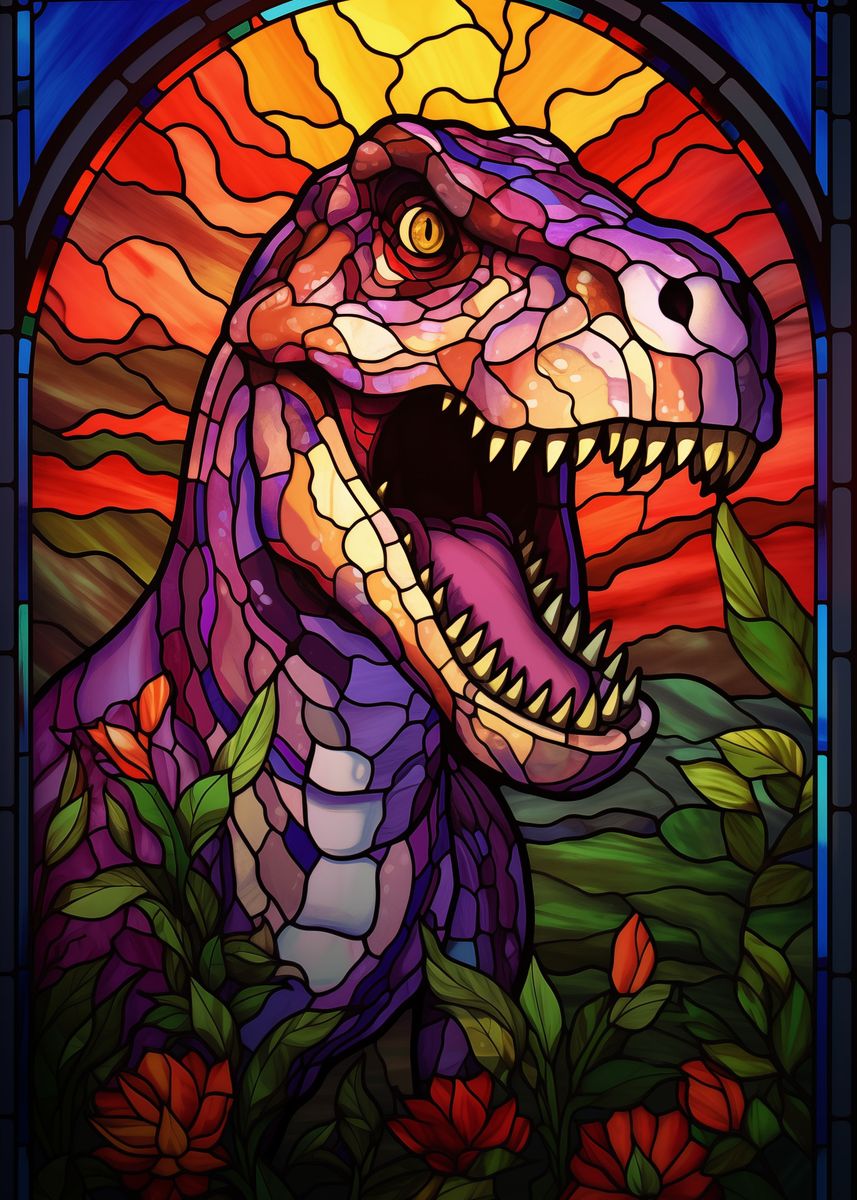 'T Rex Stained Glass Window' Poster, picture, metal print, paint by ...