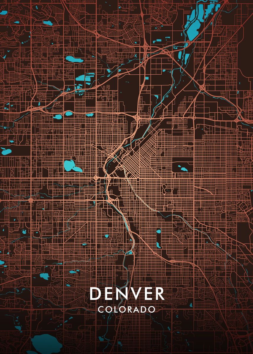'Denver City Map' Poster, picture, metal print, paint by Miracle Studio ...