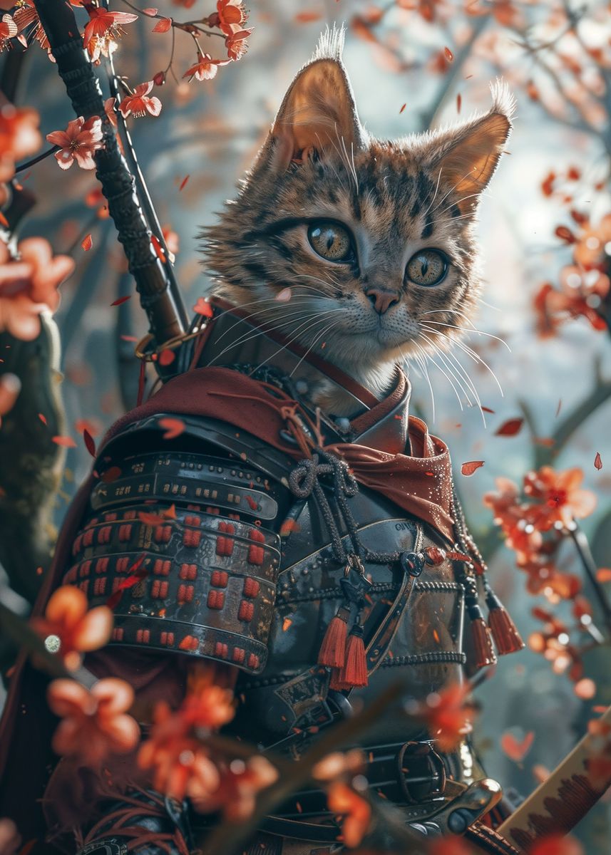 'Scarred Samurai Cat Japan' Poster, picture, metal print, paint by Just ...