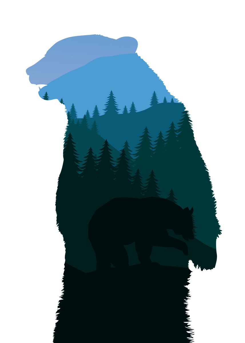 'Bear double exposure' Poster, picture, metal print, paint by ipart id ...