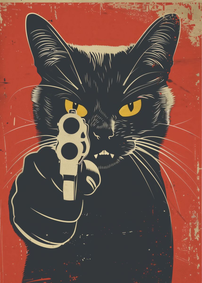 'The Vintage Angry Cat' Poster, picture, metal print, paint by Muntwalt ...