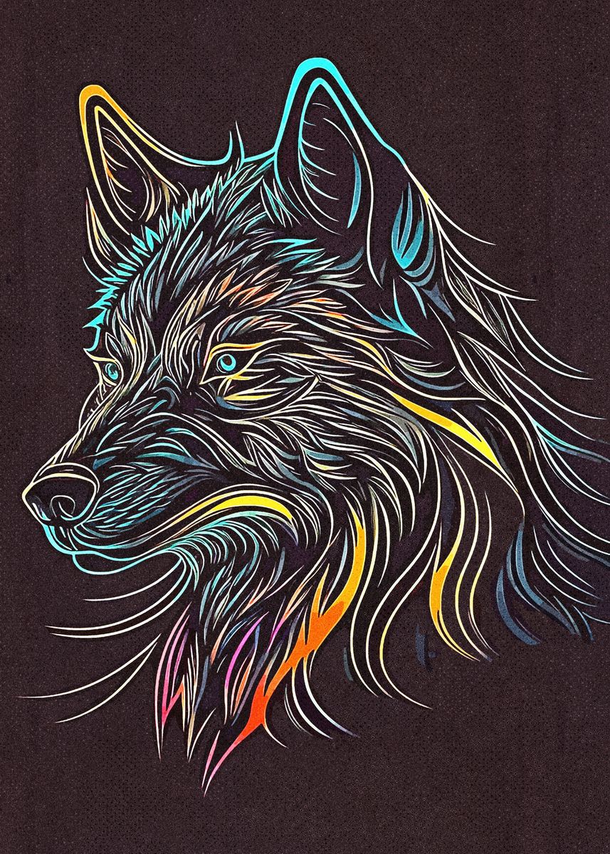 'Line Art Wolf' Poster, picture, metal print, paint by Fanth | Displate