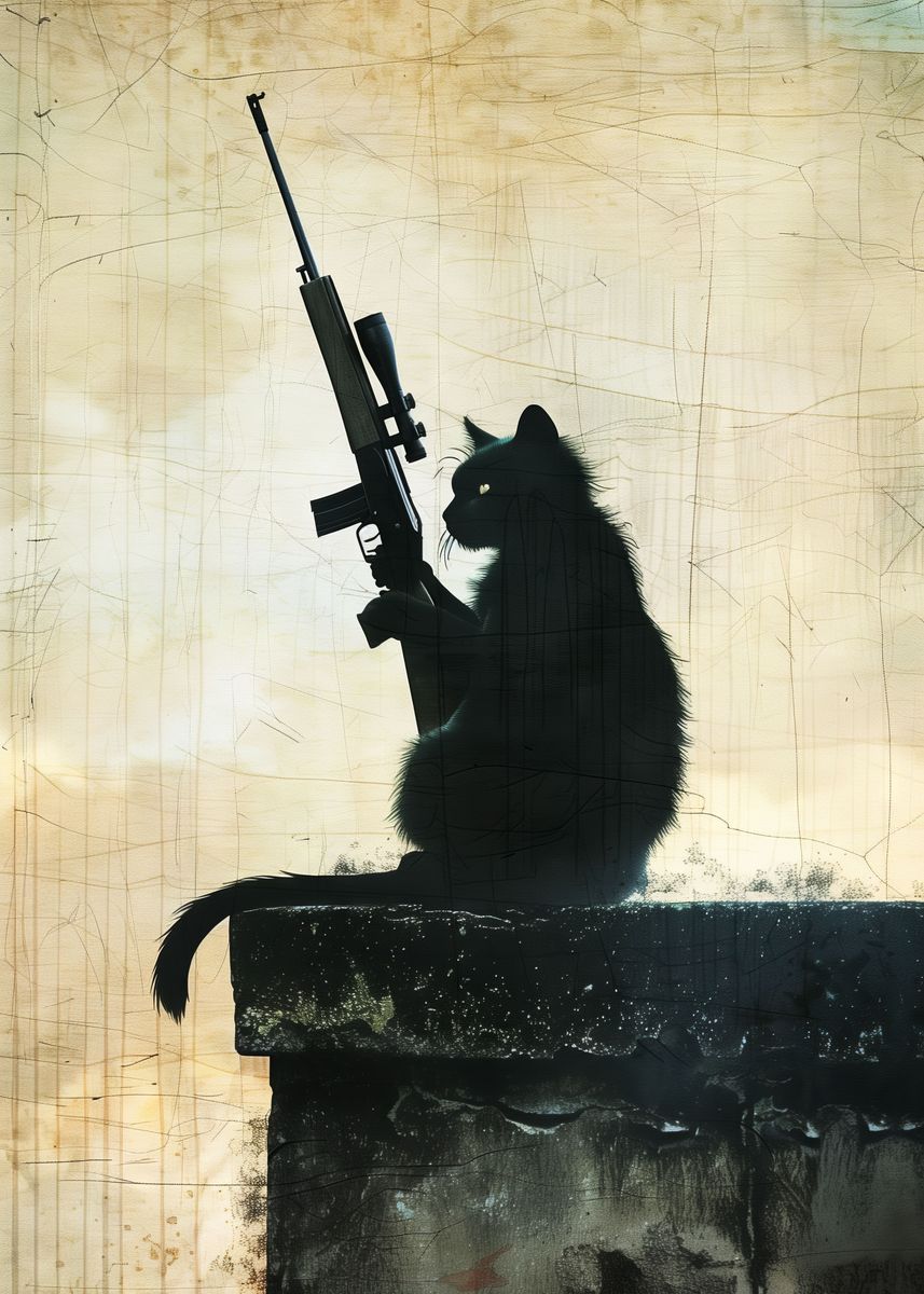 'The Vintage Sniper Cat' Poster, picture, metal print, paint by ...