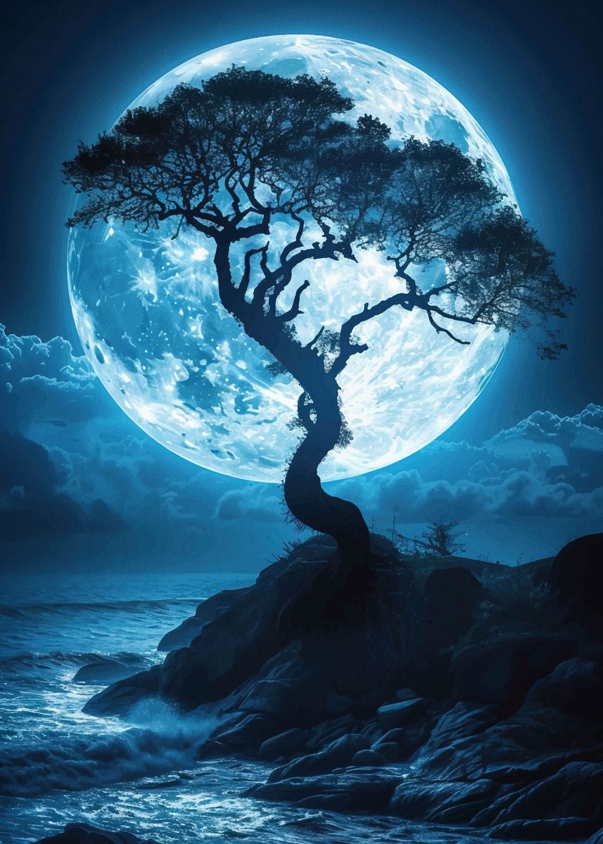 'Tree Moon Bonsai' Poster, picture, metal print, paint by Kaci ...