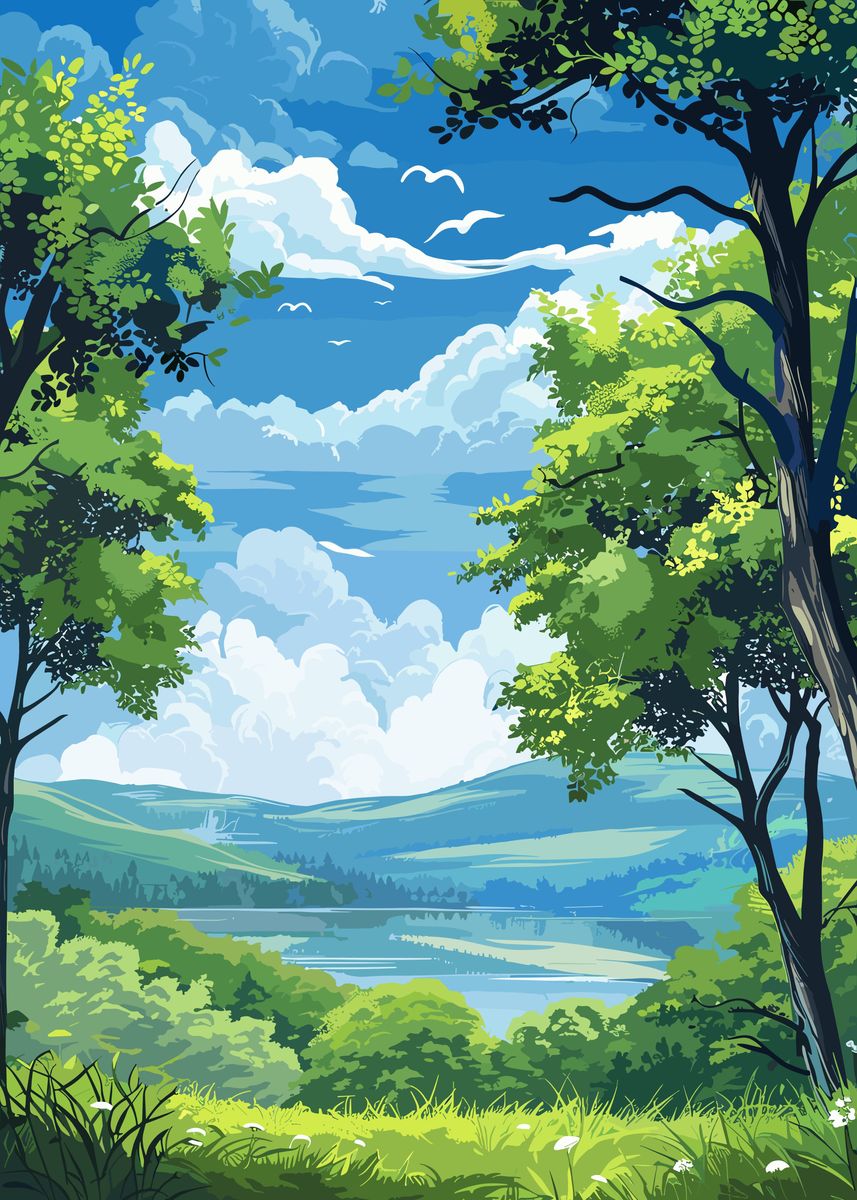 'Summer Landscape Nature' Poster, picture, metal print, paint by Mesh ...
