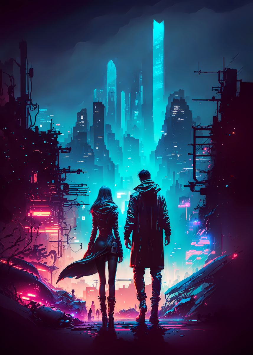 'Cyber City Couple' Poster, picture, metal print, paint by Luong Phat ...