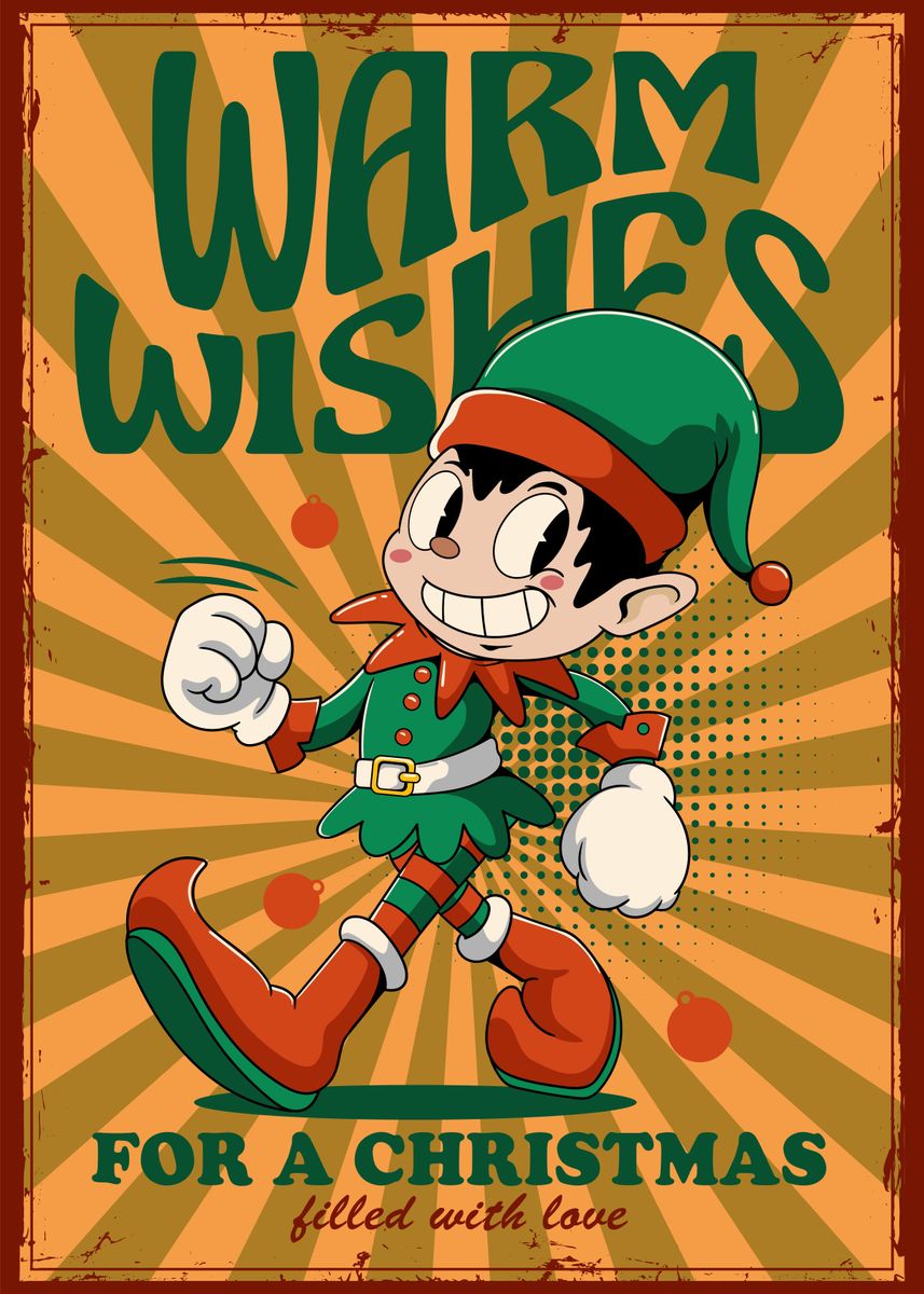 'Cheerful Elf Christmas' Poster, picture, metal print, paint by ...