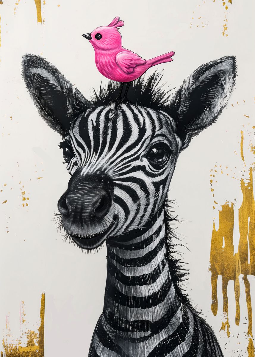 'Whimsical Zebra and Bird' Poster, picture, metal print, paint by ...