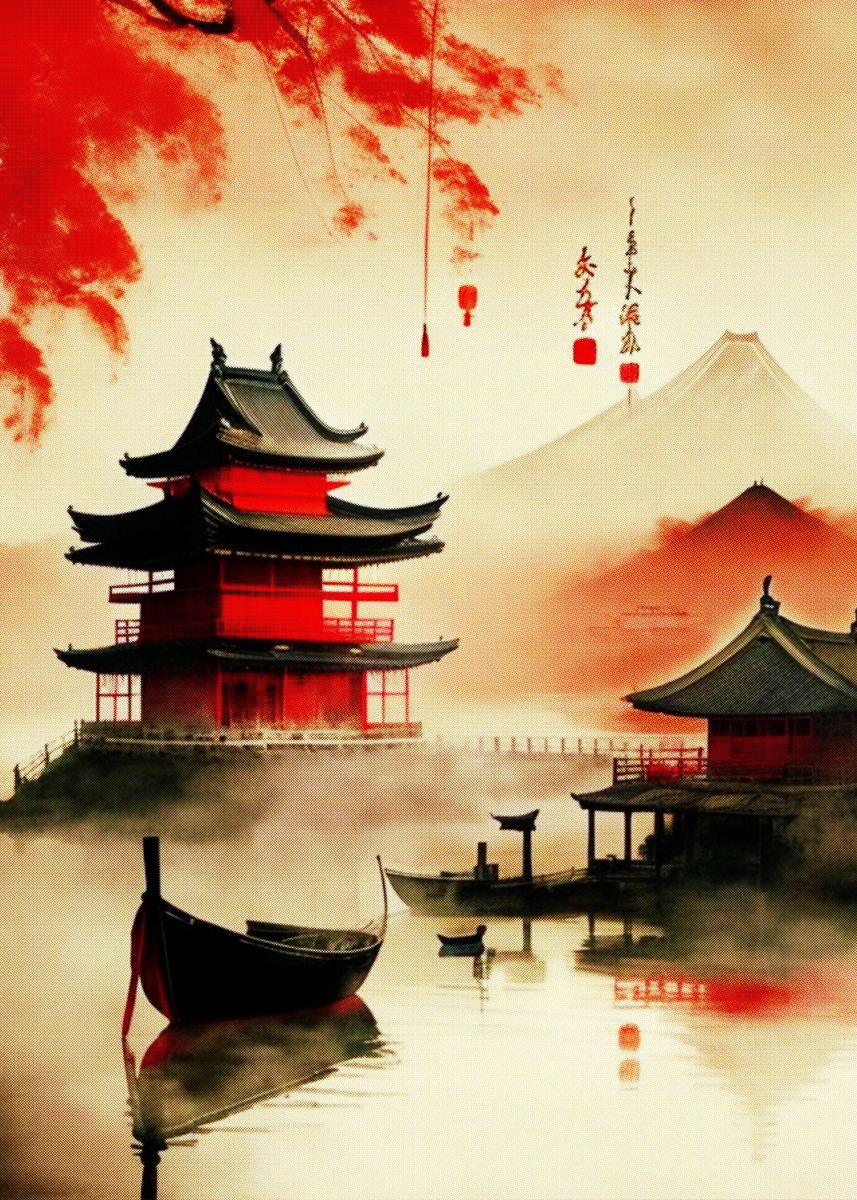 'Vintage Castle Japan Art ' Poster, picture, metal print, paint by ...