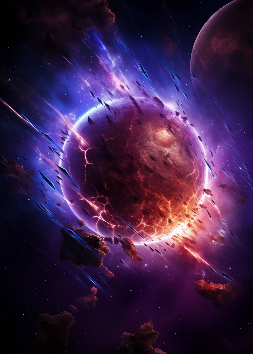 'Epic planet with asteroids' Poster, picture, metal print, paint by ...