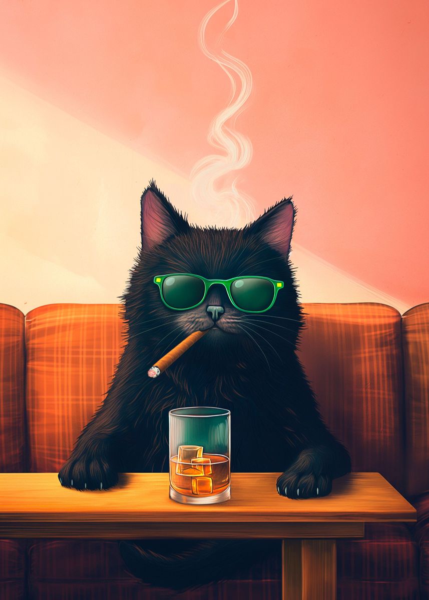 'Black Cat Smoking Cigar' Poster, picture, metal print, paint by ...