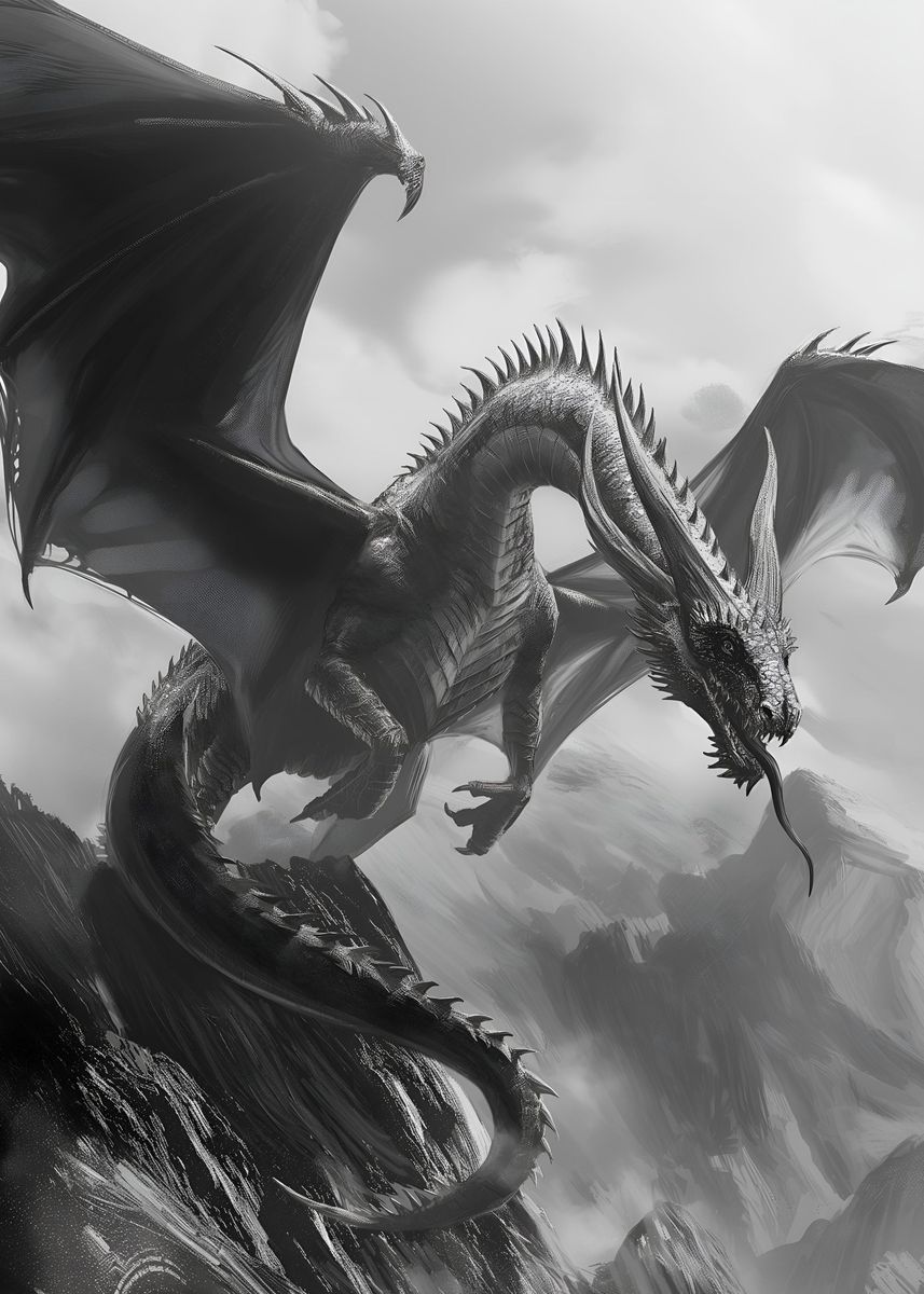 'Perched Dragon' Poster, picture, metal print, paint by Iwoko | Displate