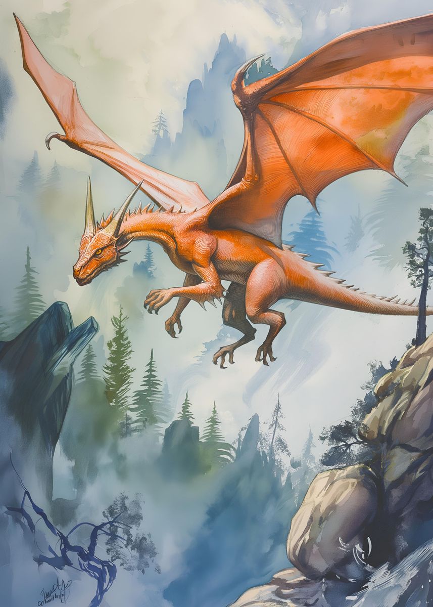 'Orange Dragon' Poster, picture, metal print, paint by Iwoko | Displate