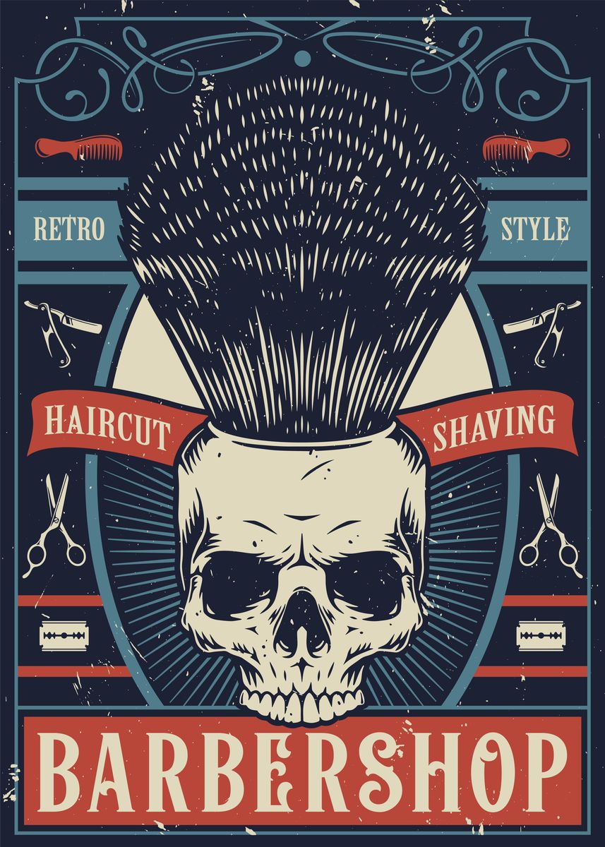 'Barbershop Haircut Shaving' Poster, picture, metal print, paint by ...