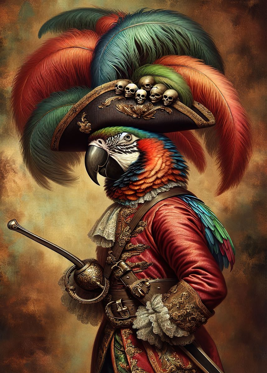 'Parrot as a Pirate Captain' Poster, picture, metal print, paint by ...
