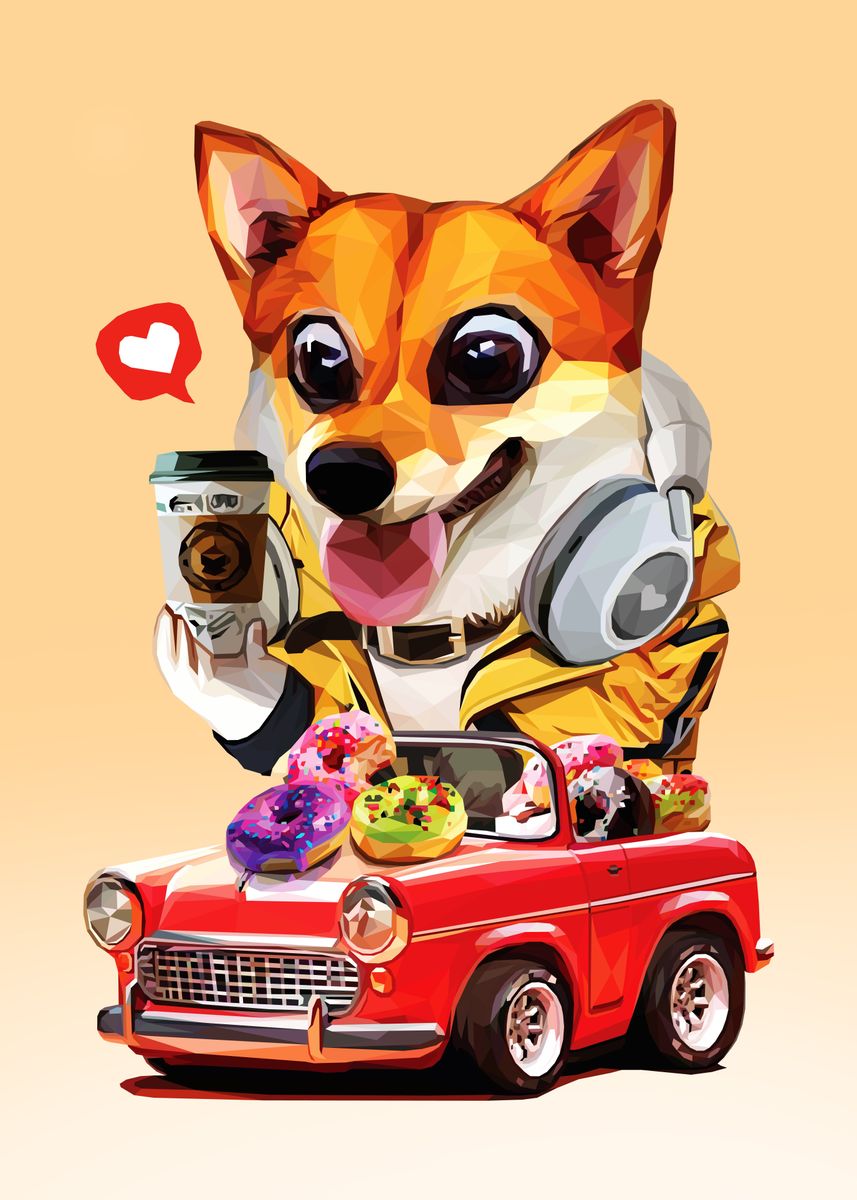 'Driving Corgi' Poster, picture, metal print, paint by pxlG | Displate