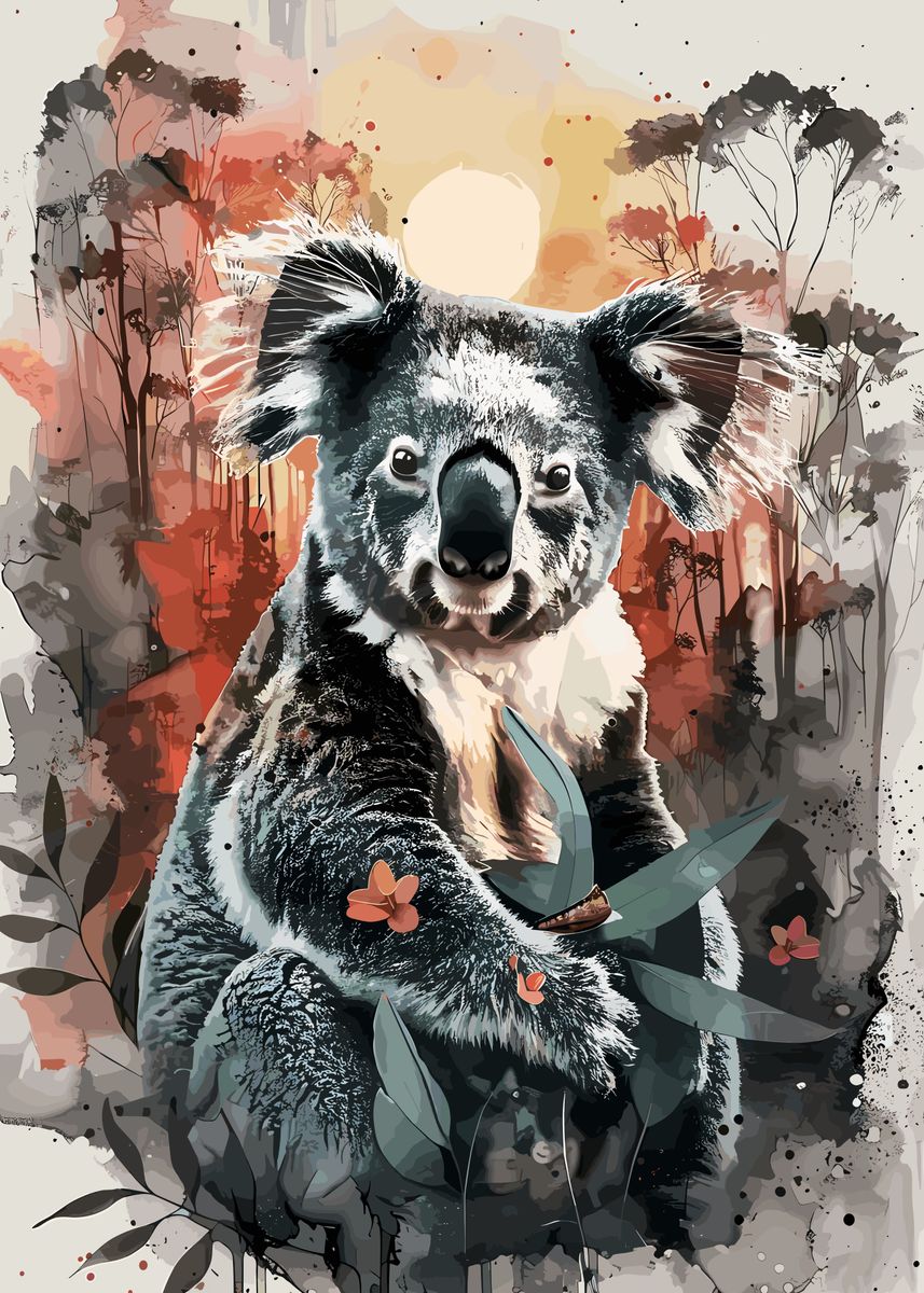 'Koala Sunset Watercolor' Poster, picture, metal print, paint by ...