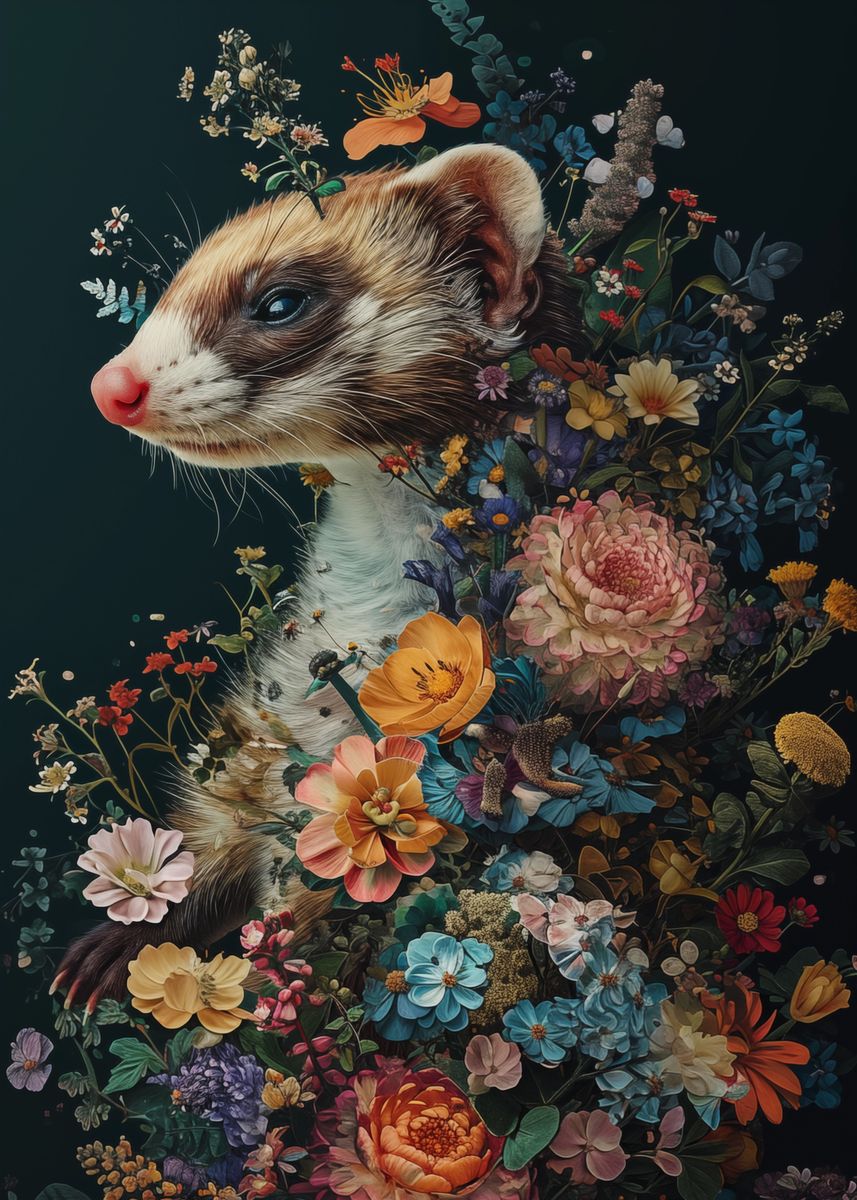 'Floral Ferret' Poster, picture, metal print, paint by Operator Viking ...