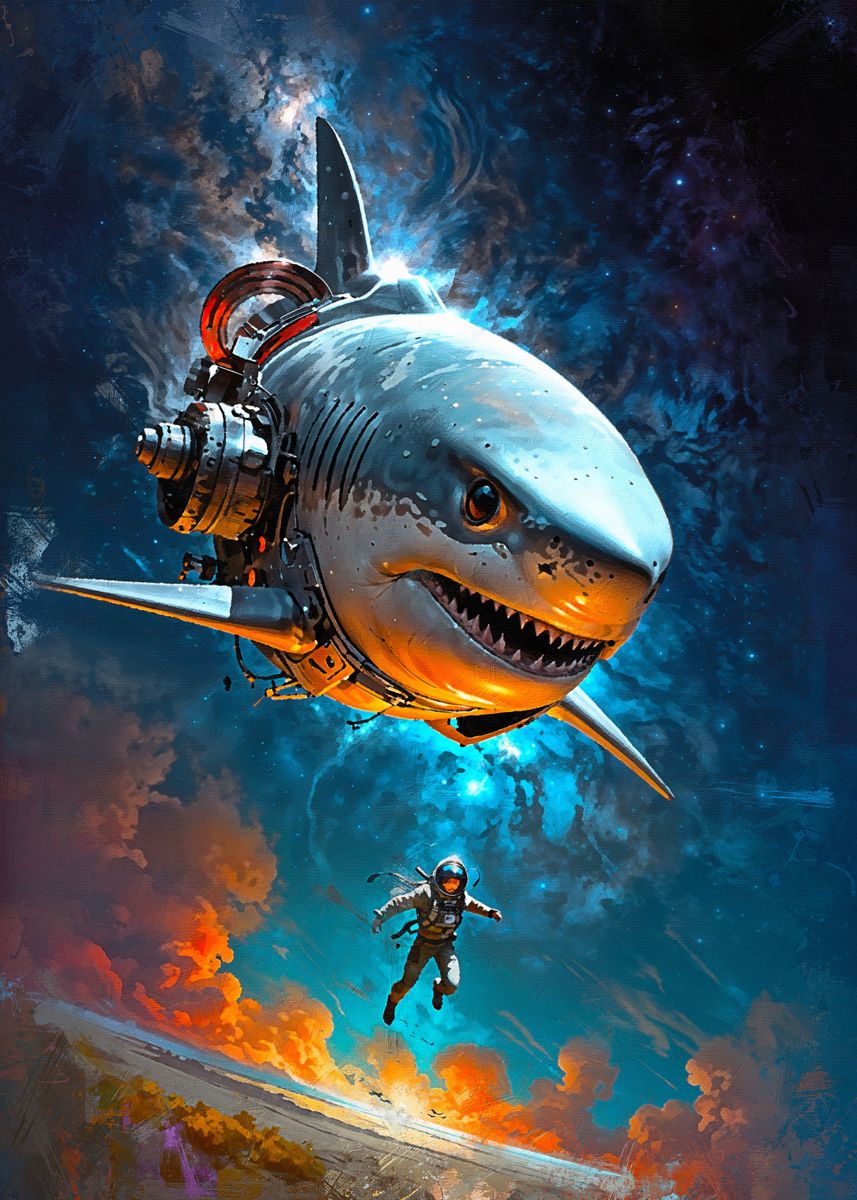 'Space Shark Odyssey' Poster, picture, metal print, paint by ...