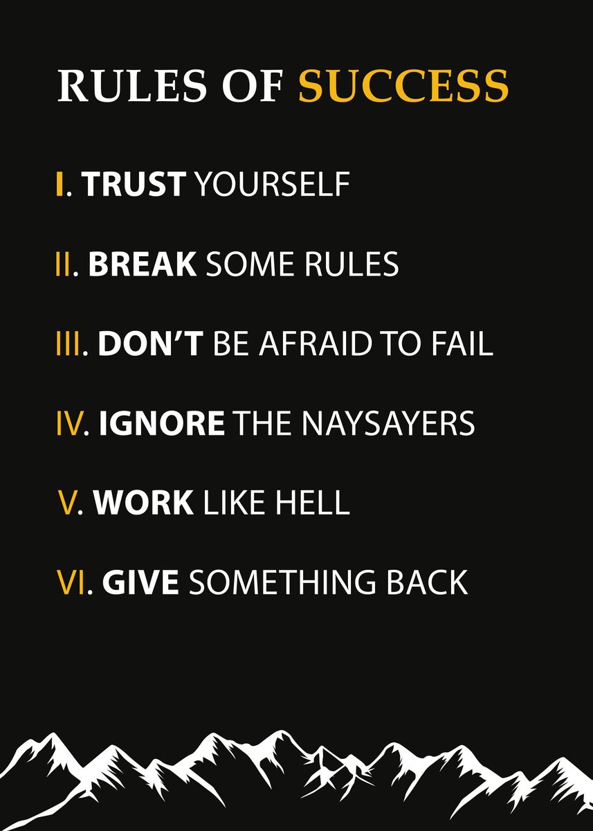 'Rules of Success Motivate' Poster, picture, metal print, paint by ...