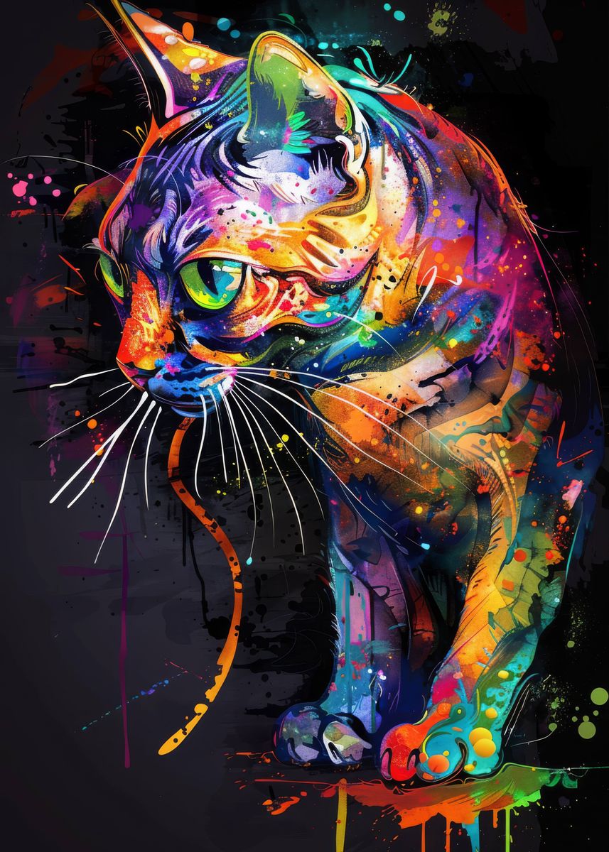 'Cat Popart Painting' Poster, picture, metal print, paint by Morgan Yon ...