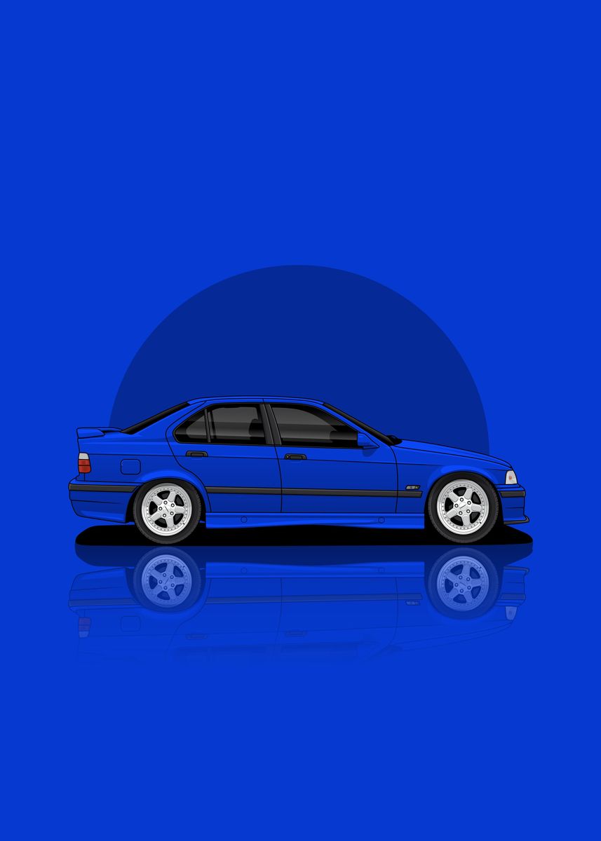 '1997 BMW M3 E36 blue' Poster, picture, metal print, paint by Dodi ...
