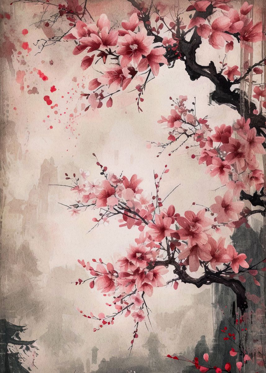 'cherry blossom japanese' Poster, picture, metal print, paint by ...