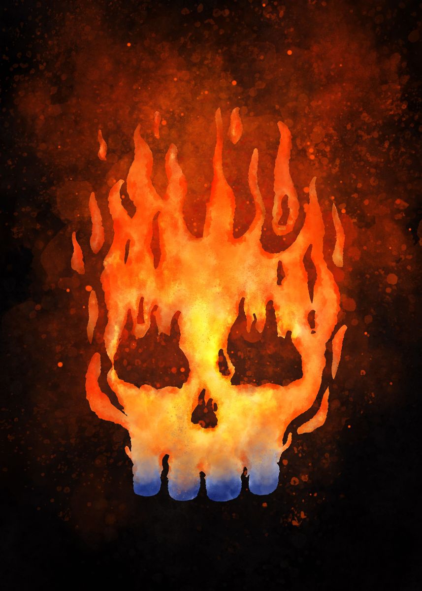 'Fire Skull watercolor' Poster, picture, metal print, paint by ...