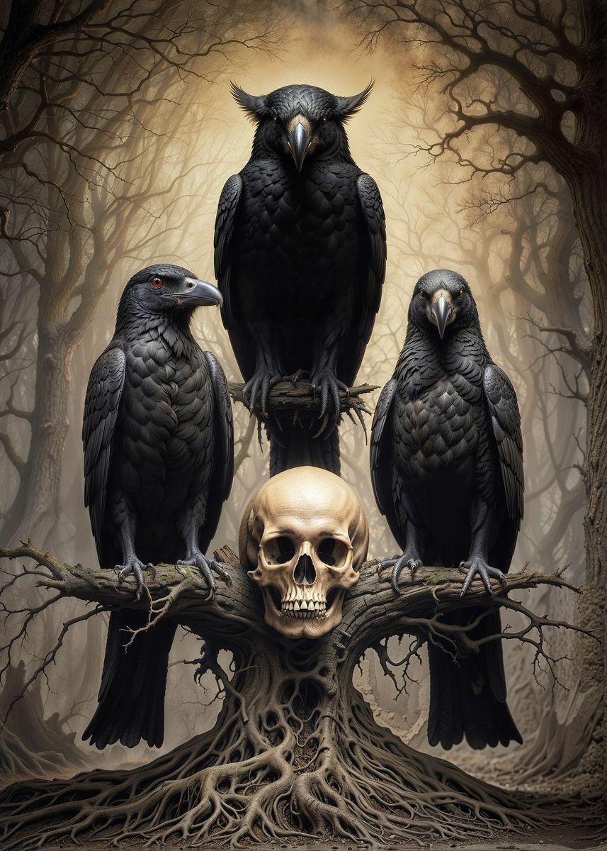 'Three Ravens' Poster, picture, metal print, paint by Alice White ...